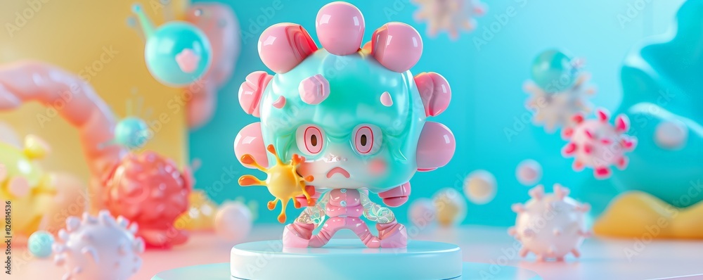 Cute 3D rendering of a pink and blue cancer cell 3D monster creature ...