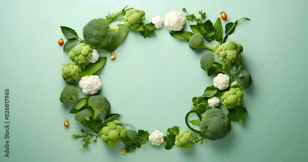green cabbage, broccoli cauliflower, cabbage composition, top view of ...