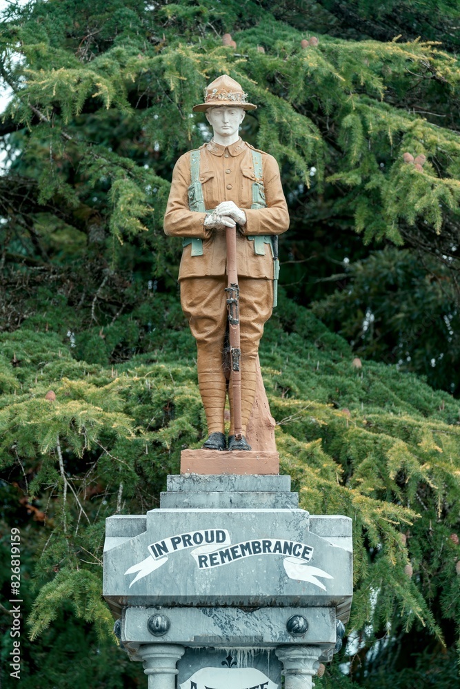 Anzac war memorial statue inMurchison, Tasman, New Zealand. Stock Photo ...