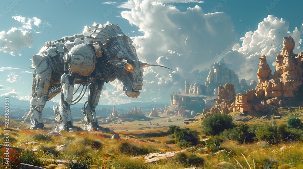 centaurlike alien with advanced kinetic energy weapons on a grassy ...