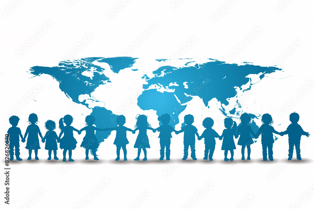 Vector illustration of children holding hands, standing in front of the ...