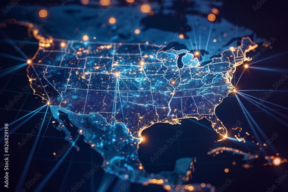 Digital map of america network connectivity created with generative ai ...