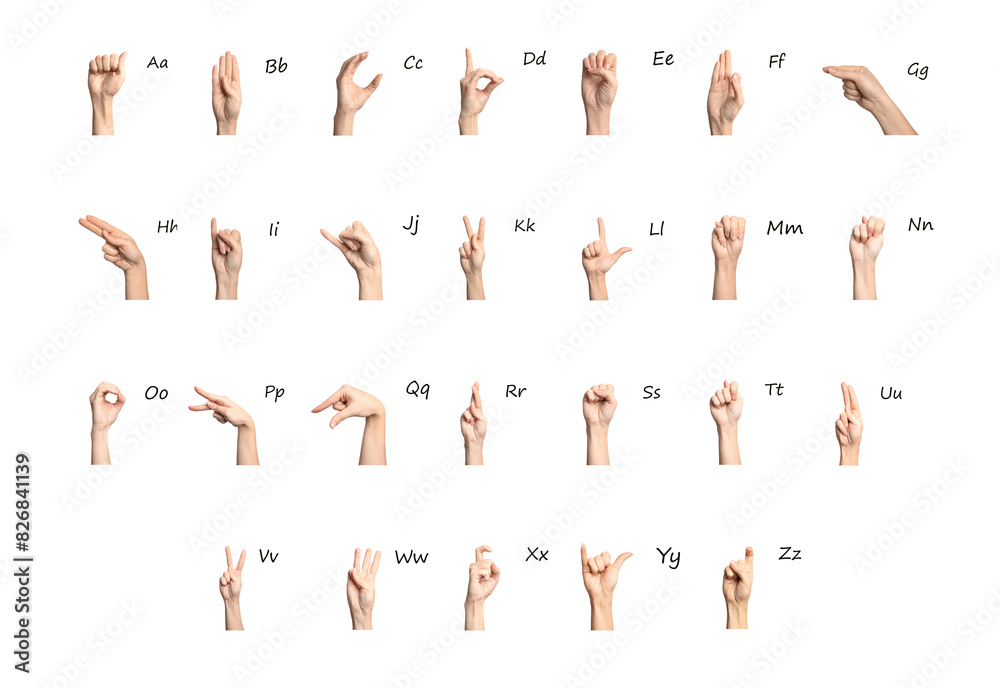 Sign language alphabet. Hand gestures and corresponding letters on ...