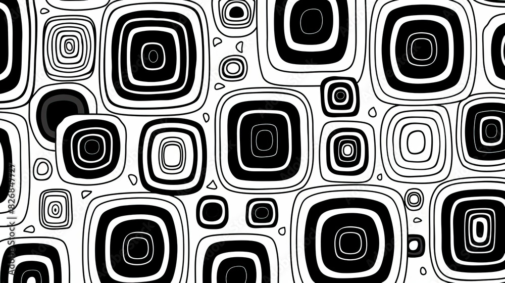 coloring page, simple pattern of rounded rectangles, black and white ...