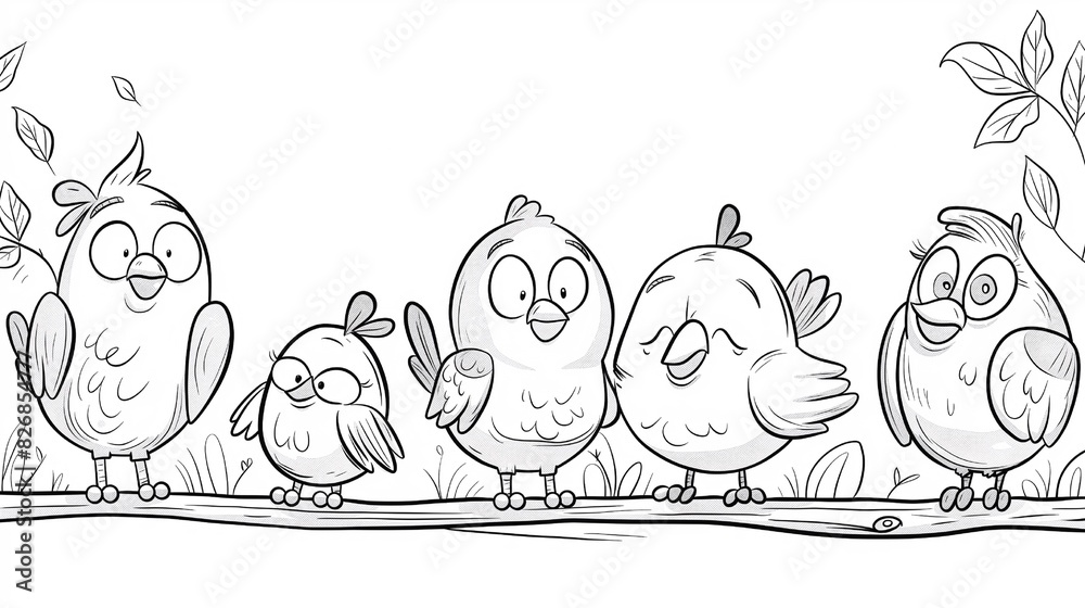 coloring book style, kid animation, black and white, line drawing ...