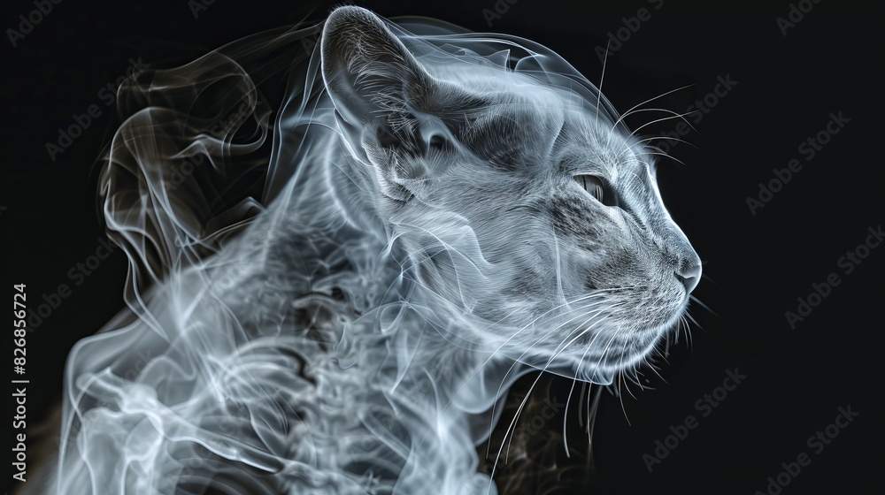 X-ray film of cat lateral view closed up in head and half body ...