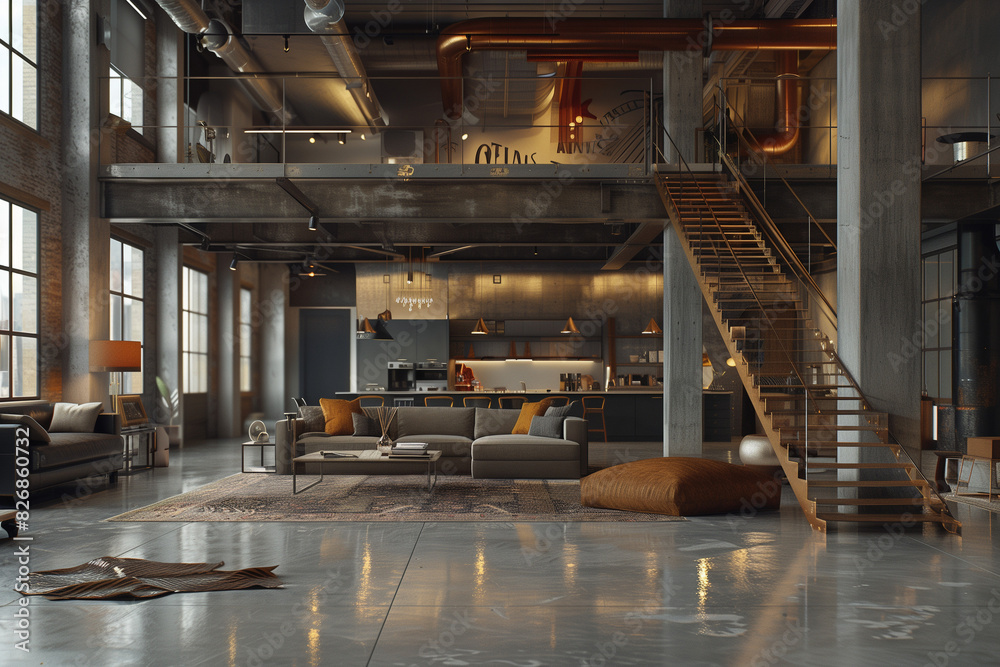 Sleek New York City loft interior featuring concrete textures ...