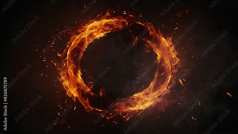 Circle of Fire flame with movment on black background, Beautiful yellow ...