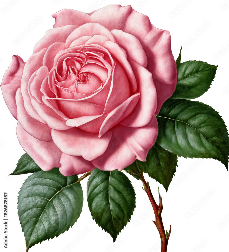 vintage illustration of pink rose isolated on transparent background ...