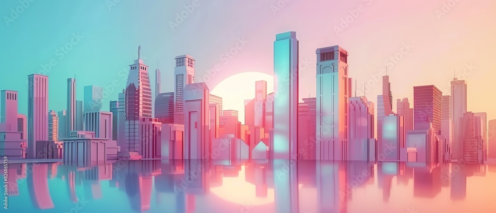 Citypop style flat design front view futuristic theme 3D render Split-complementary color scheme ...