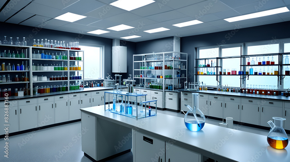 An experimental table in the chemistry laboratory includes the physical ...