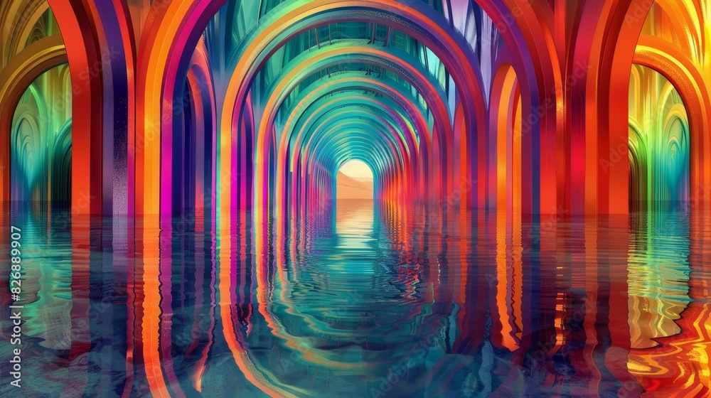 Vibrant spectrum arches transforming into a gateway, merging ...