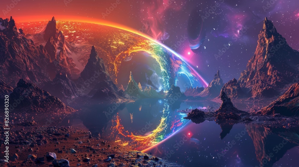 Stunning parallel world with spectrum arches that transform into a ...