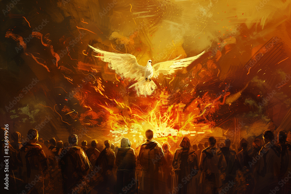 Pentecost. The descent of the Holy Spirit on the followers. People in ...