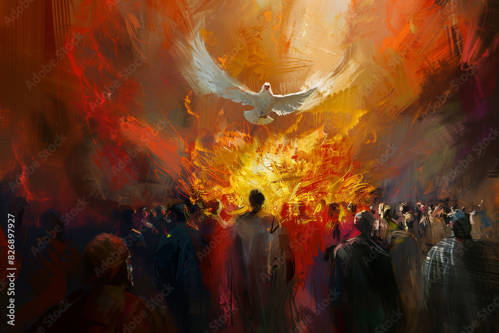 Pentecost. The descent of the Holy Spirit on the followers. People in ...