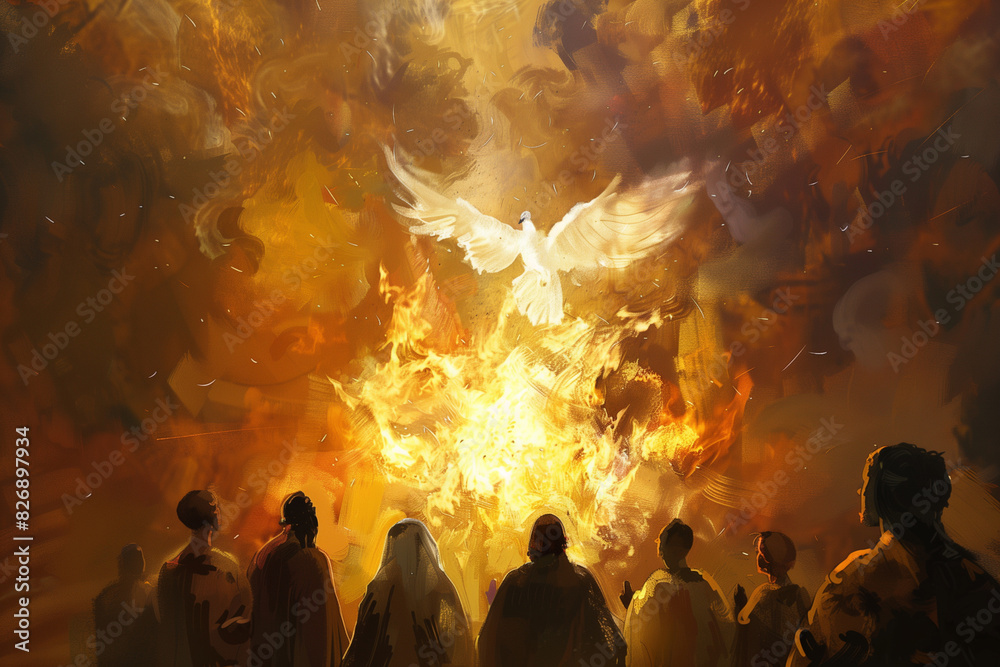 Pentecost. The descent of the Holy Spirit on the followers. People in ...