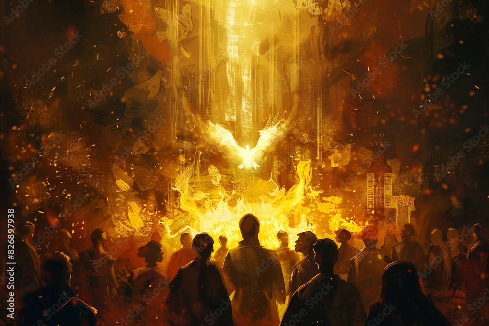 Pentecost. The descent of the Holy Spirit on the followers. People in ...