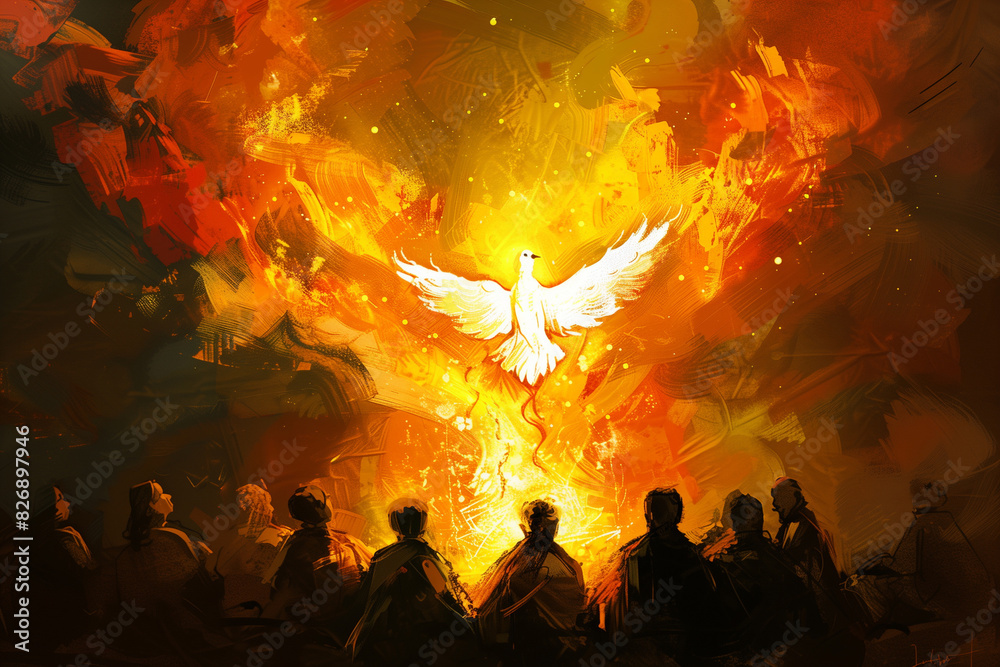 Pentecost. The descent of the Holy Spirit on the followers. People in ...