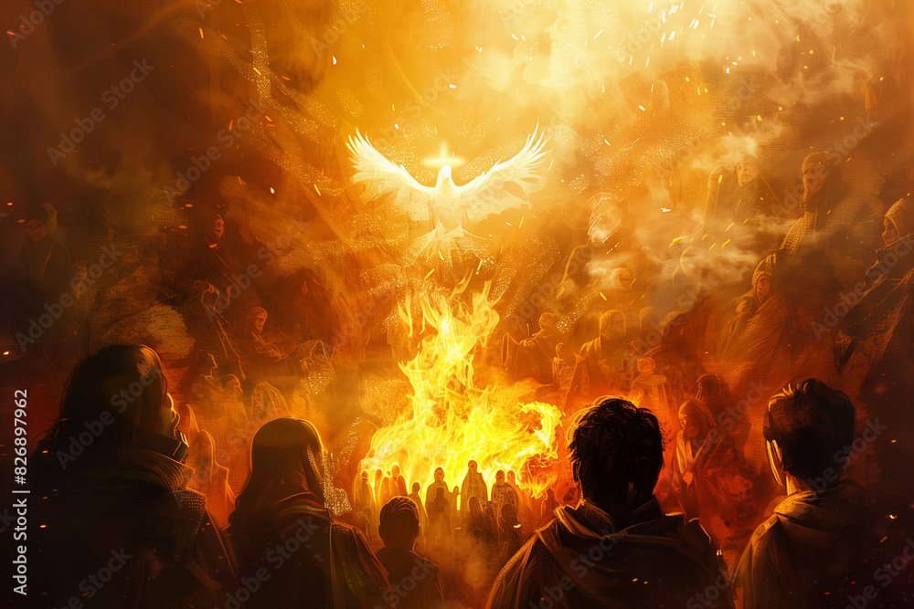 Pentecost. The descent of the Holy Spirit on the followers. People in ...