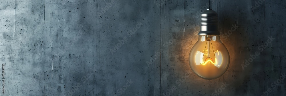Illuminated light bulb against concrete wall - A glowing light bulb ...