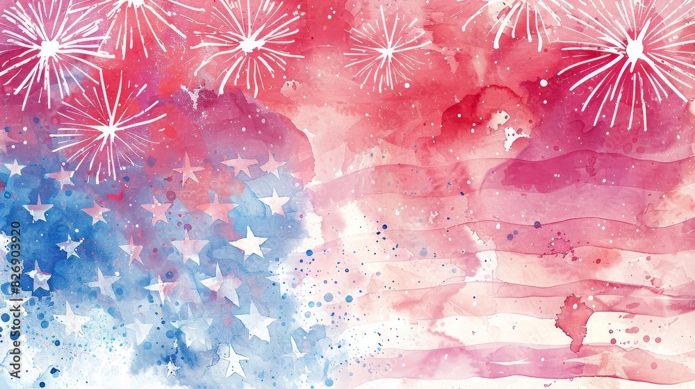 Patriotic Watercolor Design with Fireworks - A patriotic abstract ...