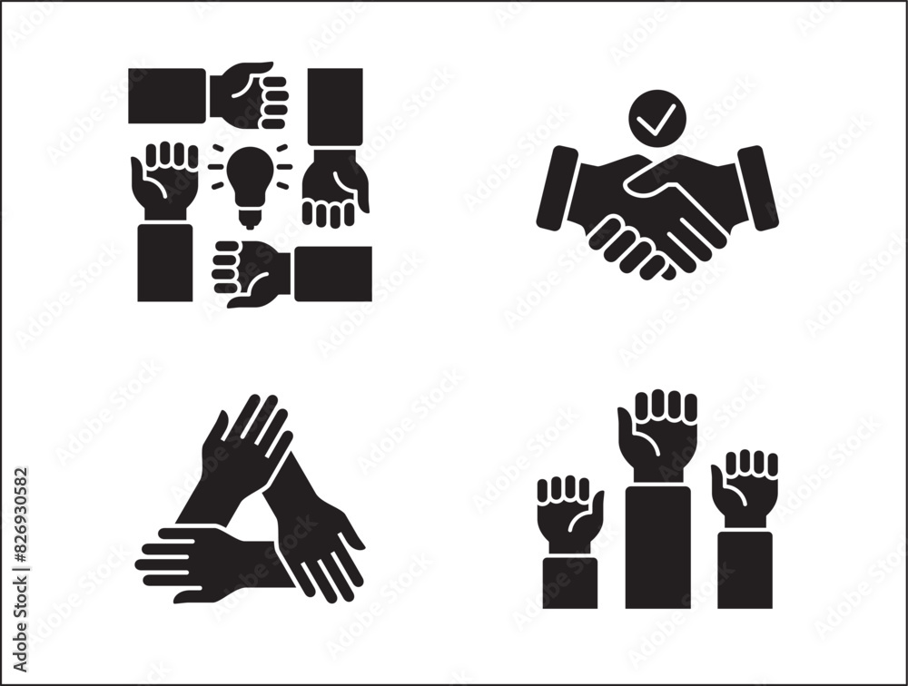 Teamwork icon. Cooperation hands icon set. Collaboration symbol ...
