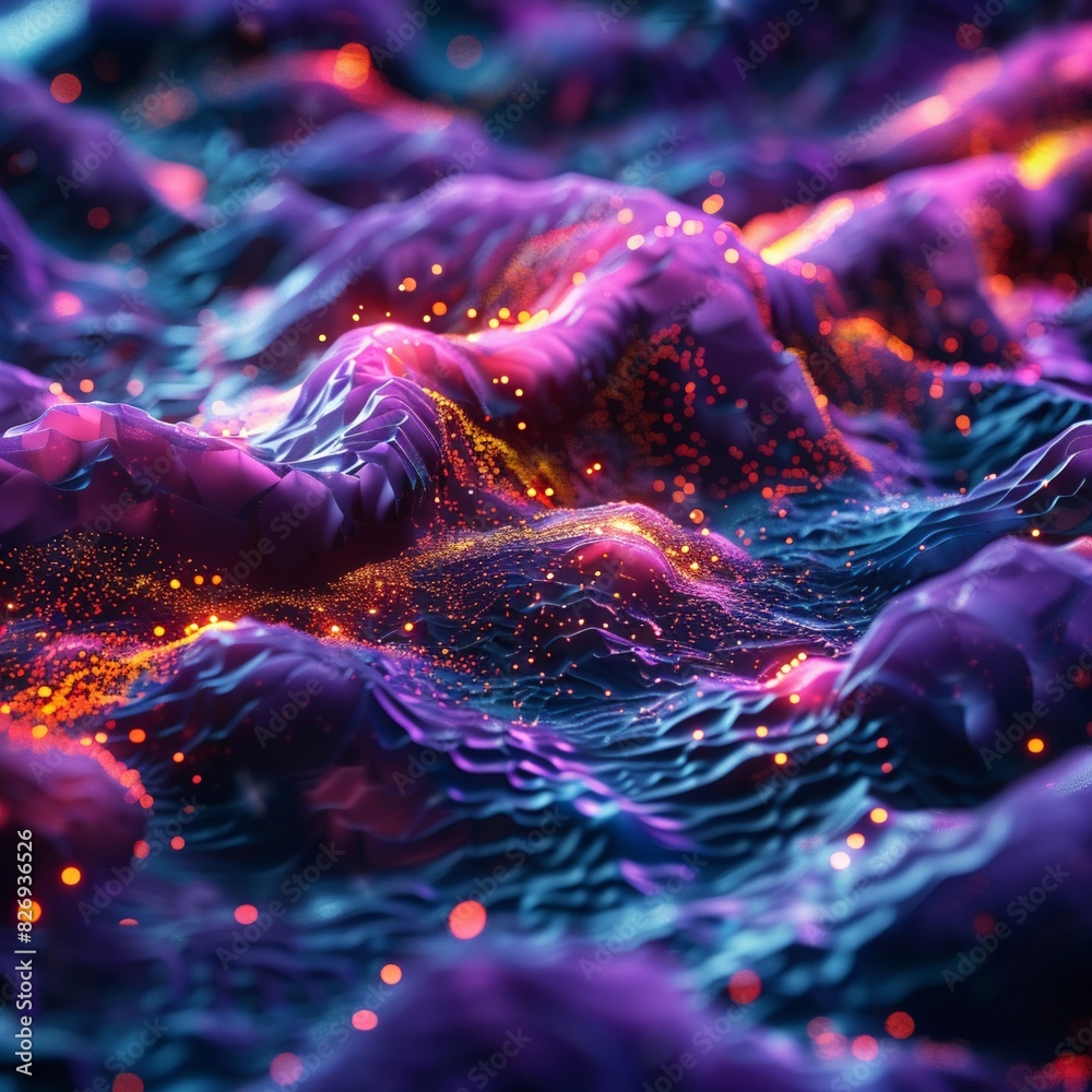 Virtual world map, eyelevel, in a spectrum of neon colors, dynamic ...