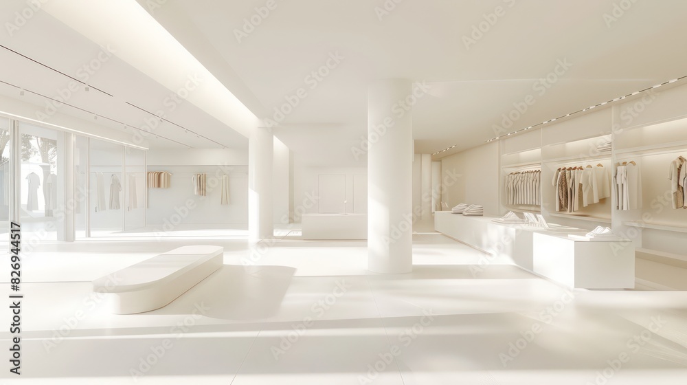 interior modern design of a clothing store in white predominant color ...