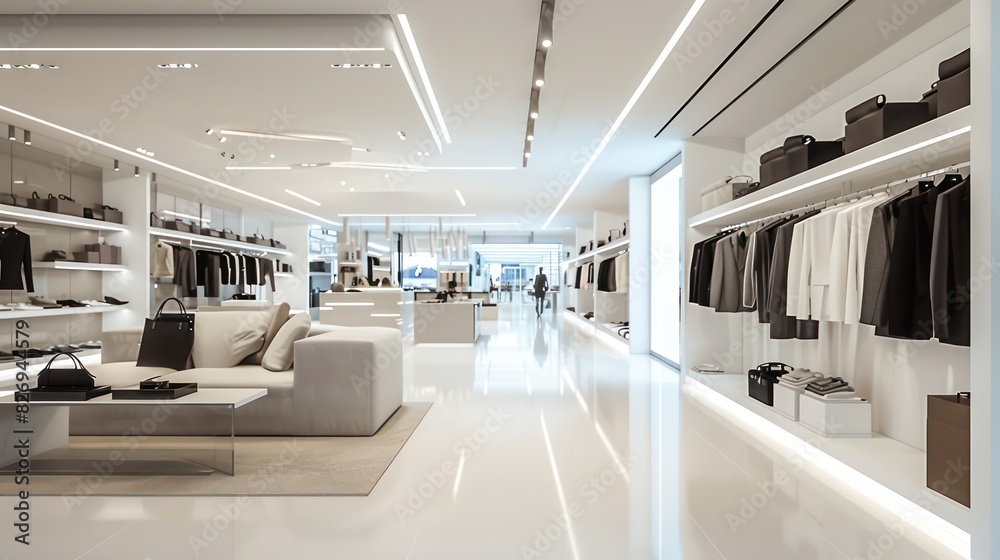 interior modern design of a clothing store in white predominant color ...