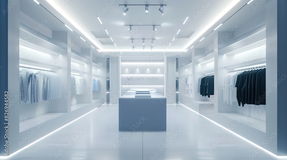 interior modern design of a clothing store in white predominant color ...