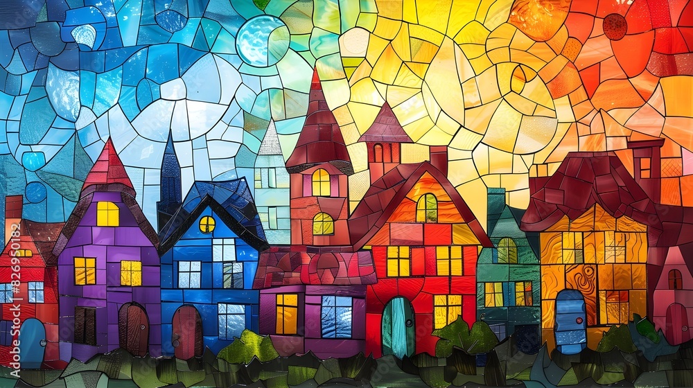 Whimsical Cubism: Cubic Art of Colorful Whimsical Houses, Capturing ...