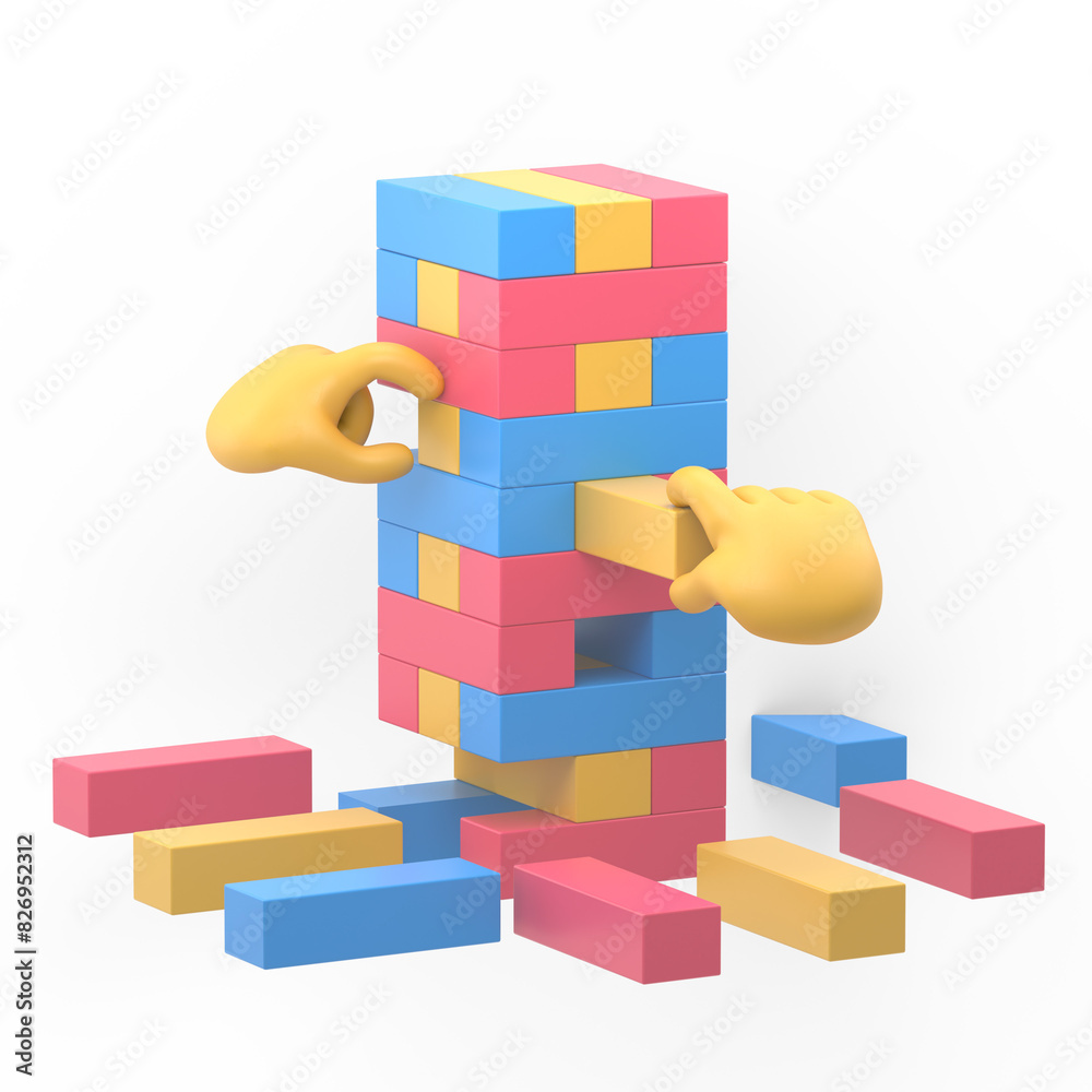 Transparent Backgrounds Mock-up.Businessman hands play wood block tower ...