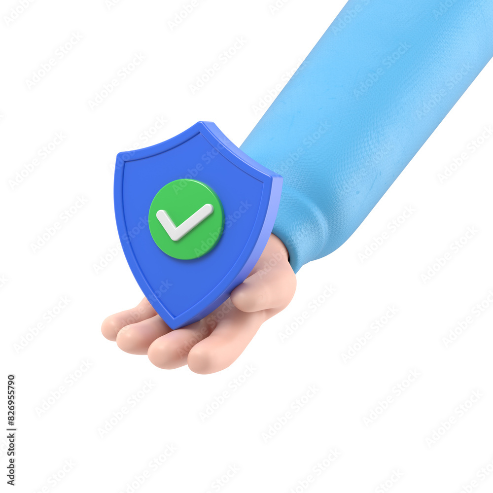 Transparent Backgrounds Mock-up.3D Hand holding security shield and ...