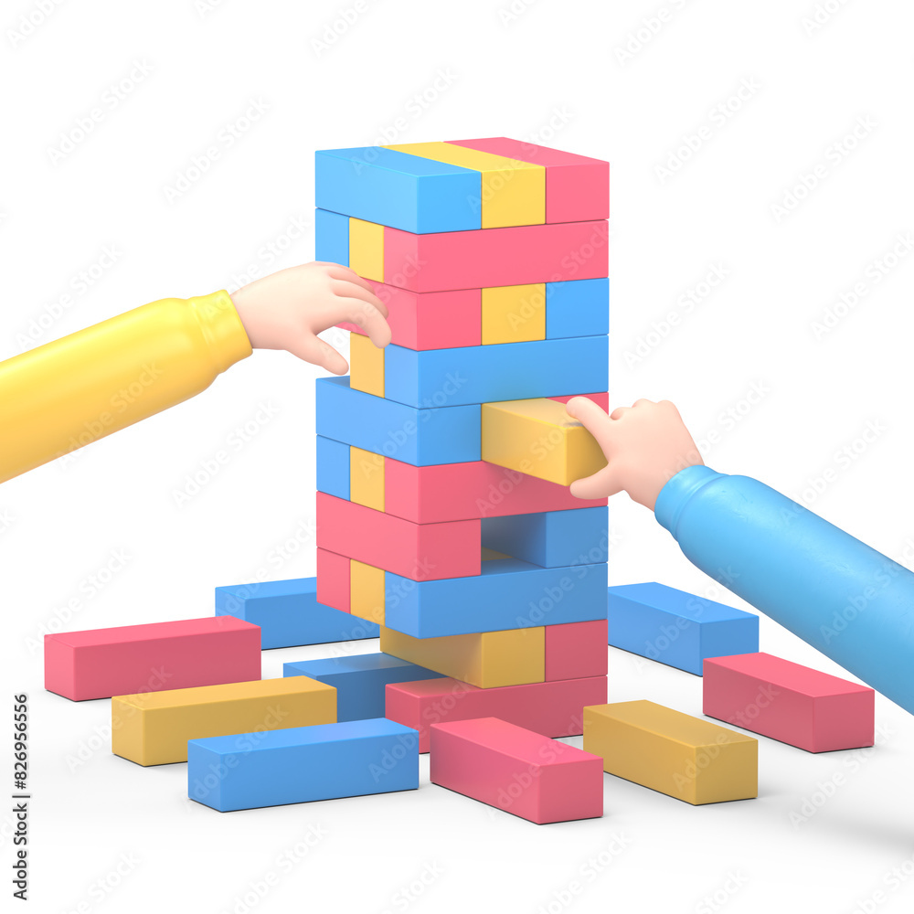 Transparent Backgrounds Mock-up.Businessman hands play wood block tower ...