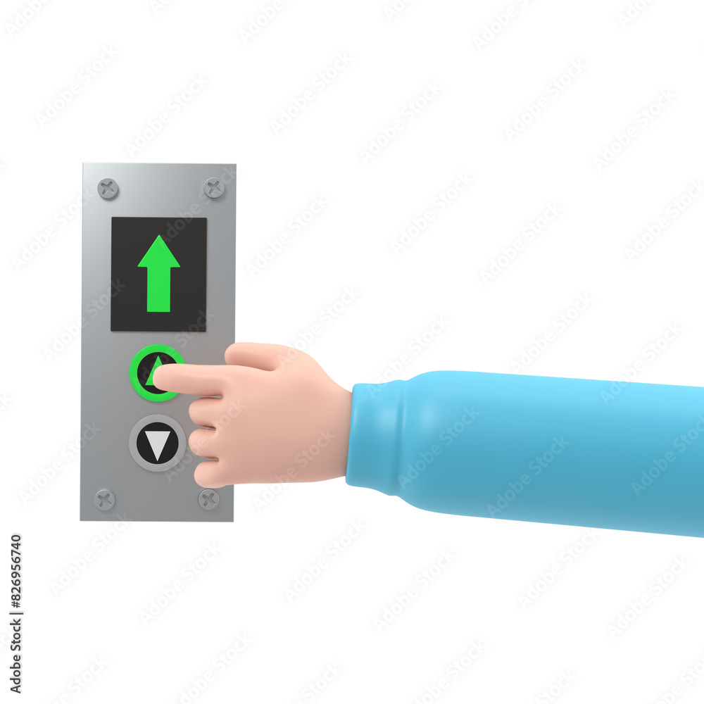 Businessman presses the lift button. 3d illustration flat design.Call ...
