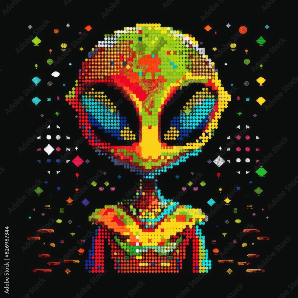 Pixel art Alien 8-Bit Vector T-Shirt Design, Ai Generated Images Stock ...