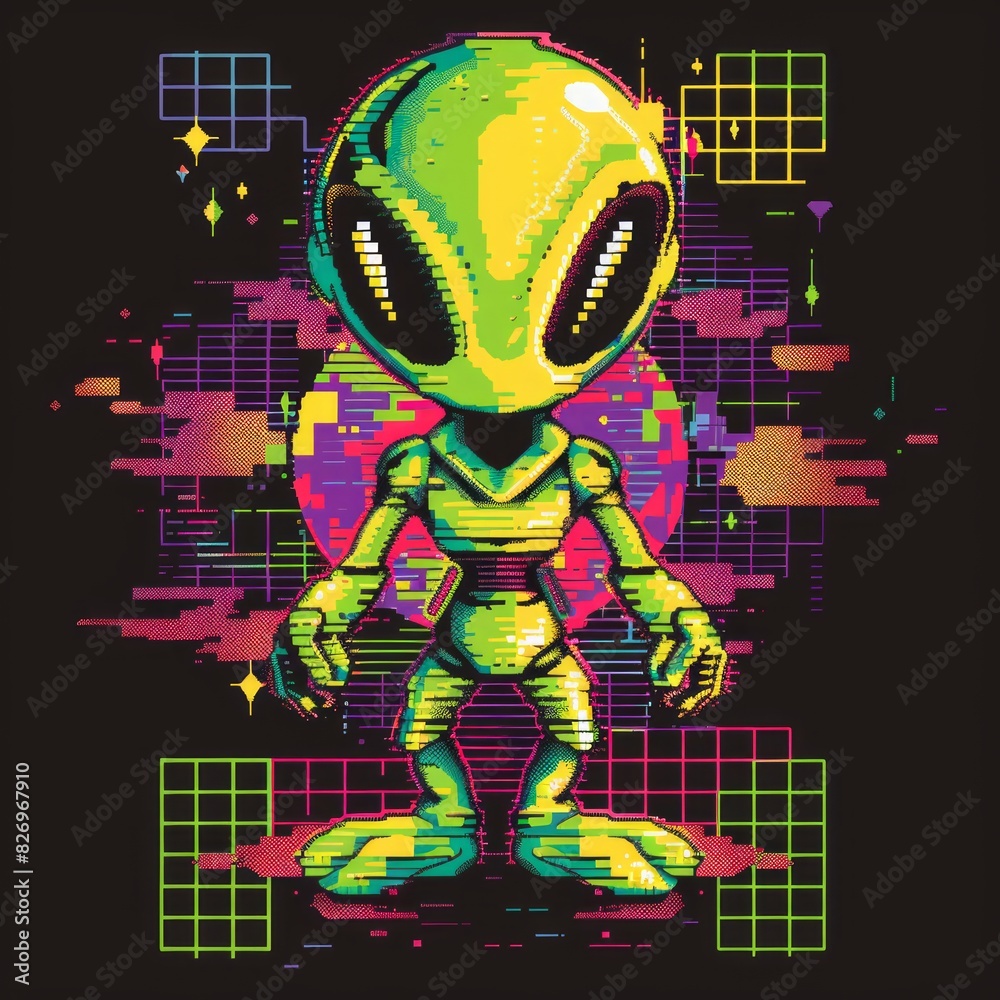Pixel art Alien 8-Bit Vector T-Shirt Design, Ai Generated Images ...