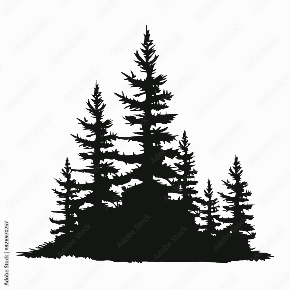 Forest tree silhouettes collection. Pine trees horizontal pattern ...