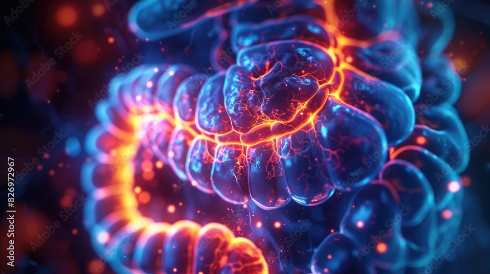 Appendicitis is depicted by a highlighted, inflamed appendix within a ...