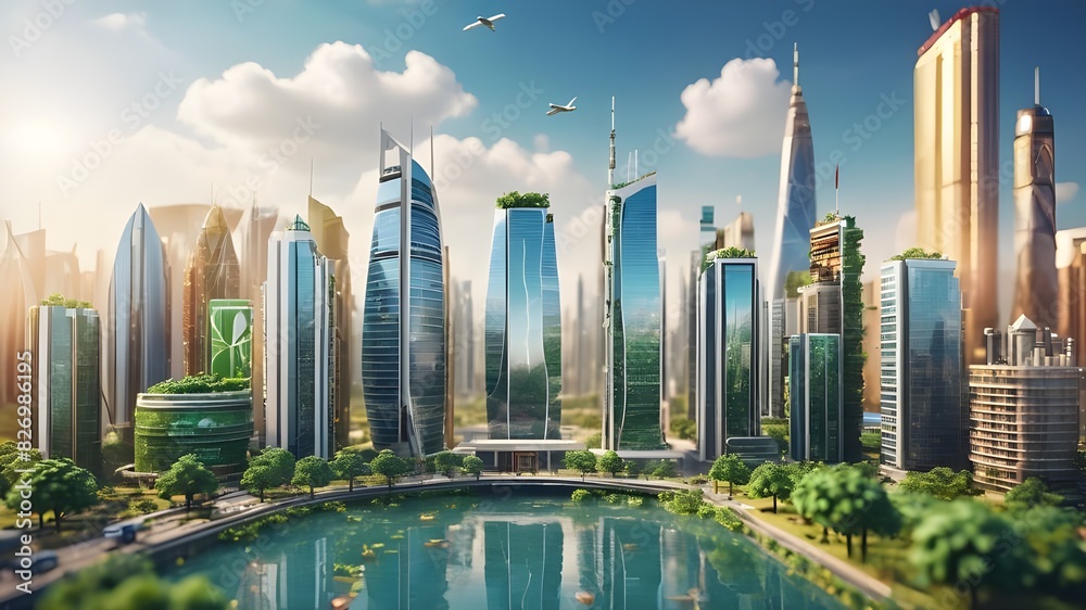 Modern city and environmental technology concept. Sustainable ...