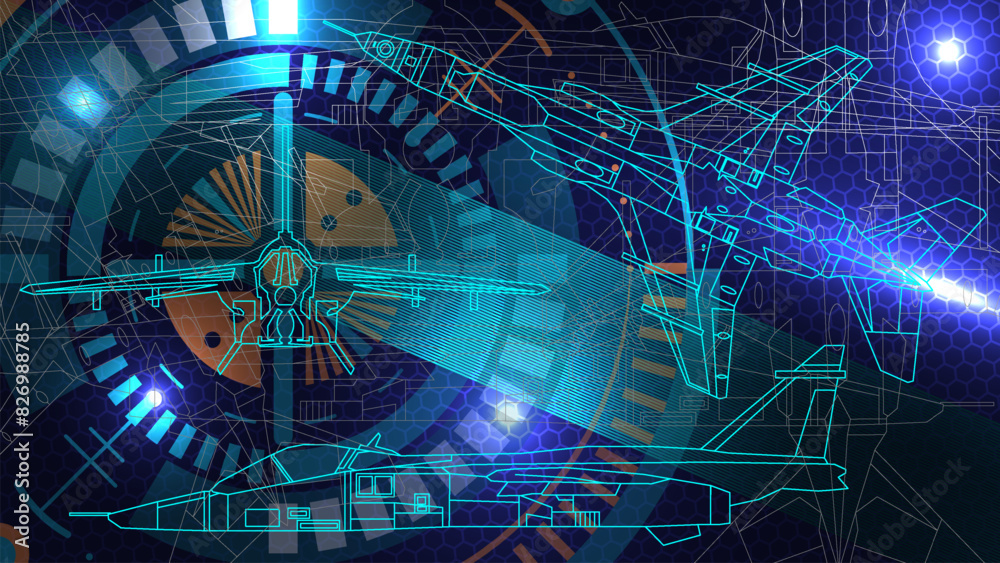 The sketch drafting of jet fighter. Line art background wallpaper ...