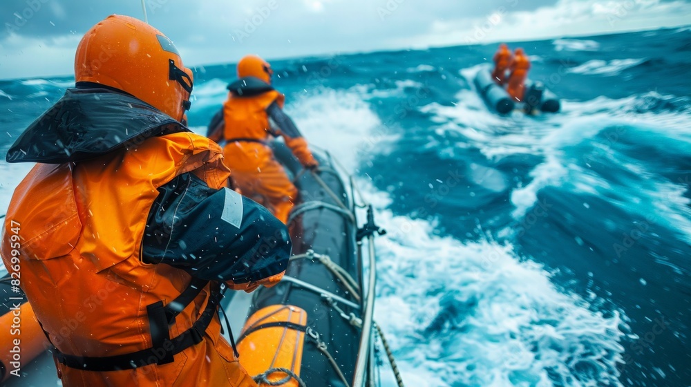 Maritime Safety and Training: Depict a maritime safety training session ...