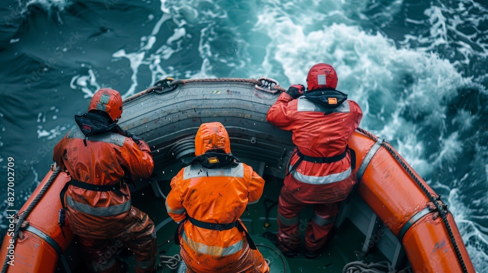 Maritime Safety and Training: Depict a maritime safety training session with crew members ...