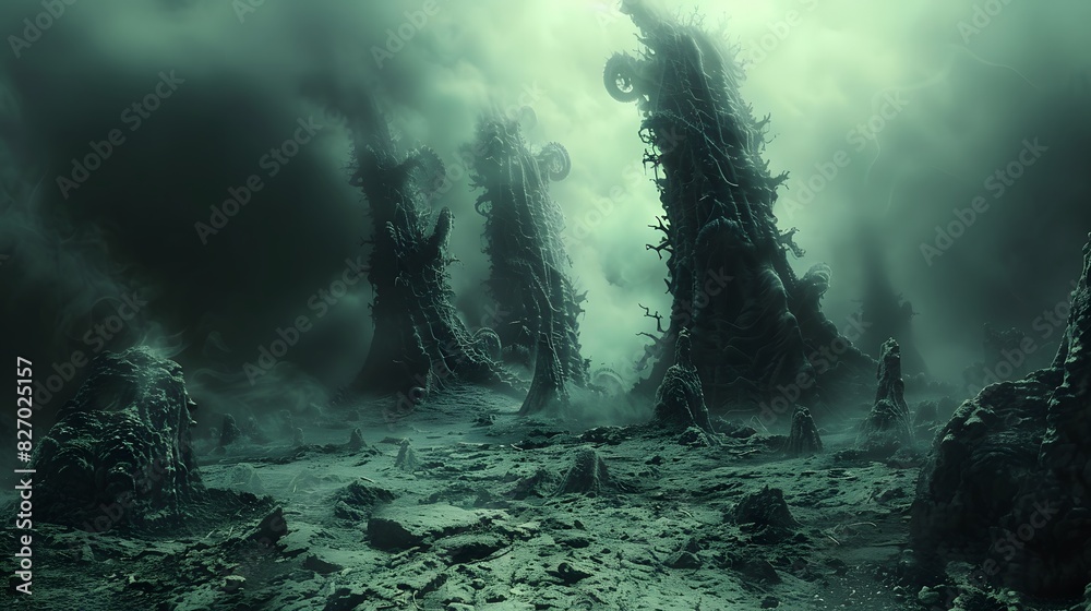 Delve into the enigmatic depths of an otherworldly landscape, where ...