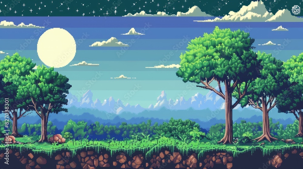 Pixel art game retro 8-bit video game interface background. Stock Photo ...
