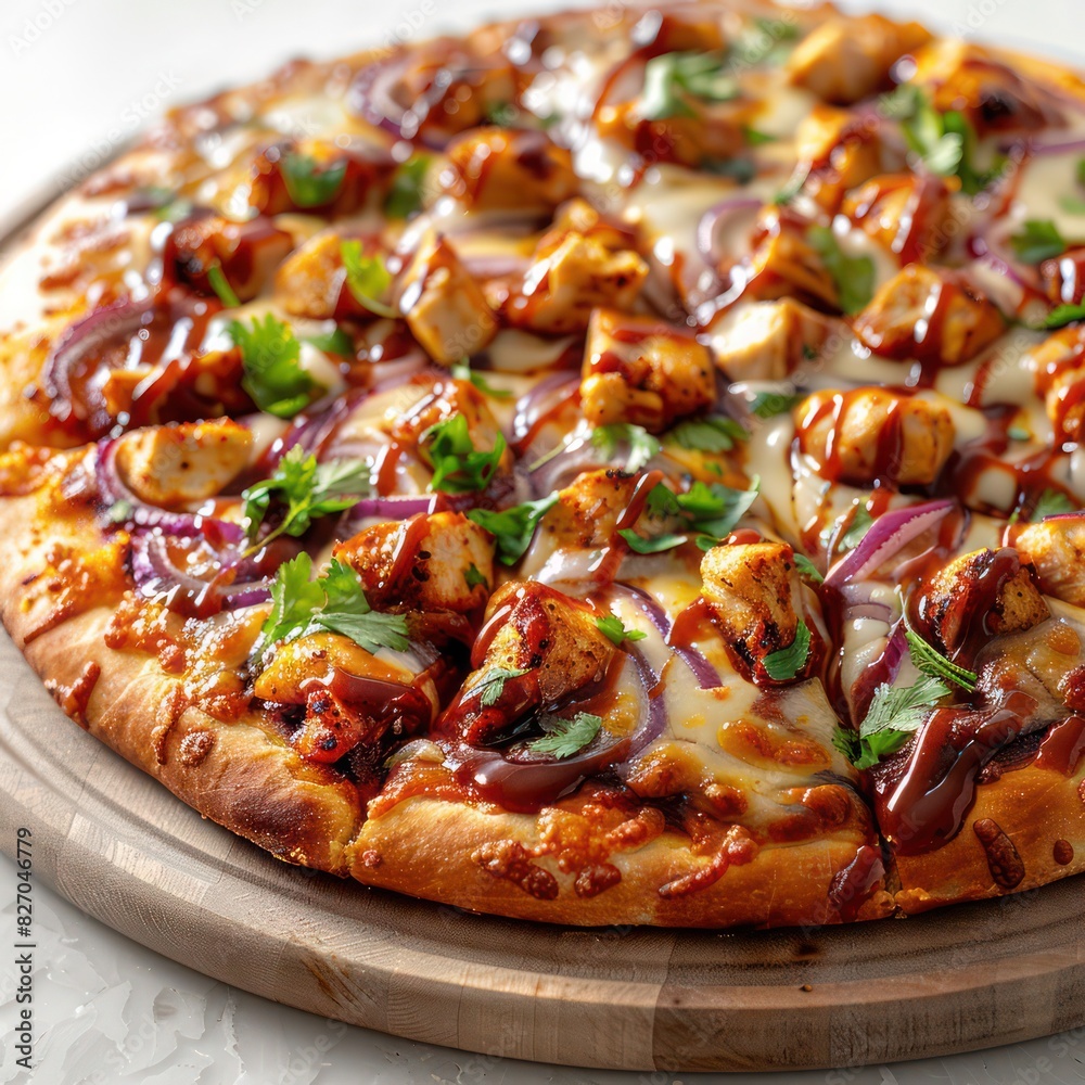 a classic bbq chicken pizza loaded with chunks of chicken, sliced ...