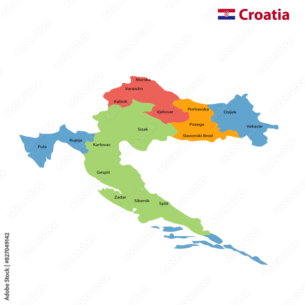 Map of Croatia with flag. 3d map of Croatia.Printable Vector Map of ...