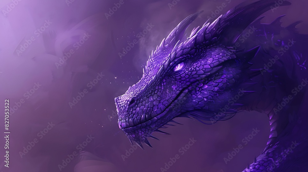 Royal purple dragon visage against a minimalist backdrop, exuding regal ...