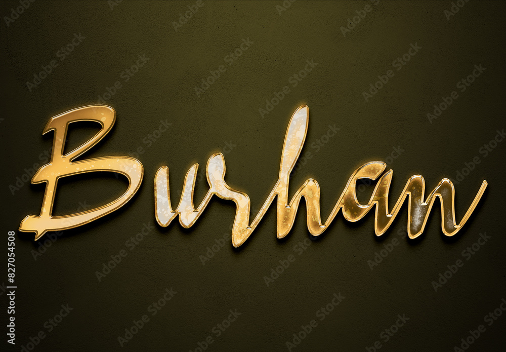 Old gold text effect of Arabic name Burhan with 3D glossy style Mockup ...
