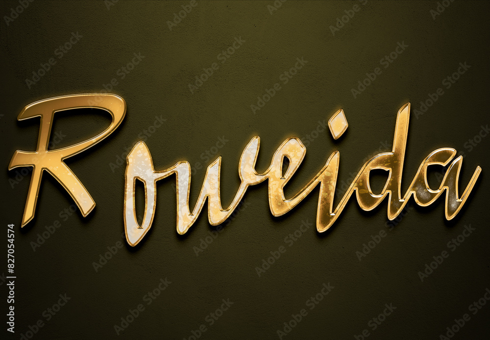 Old gold text effect of Arabic name Roweida with 3D glossy style Mockup ...